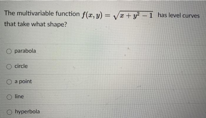 Solved The multivariable function f(x,y) = V x + y2 - 1 has | Chegg.com
