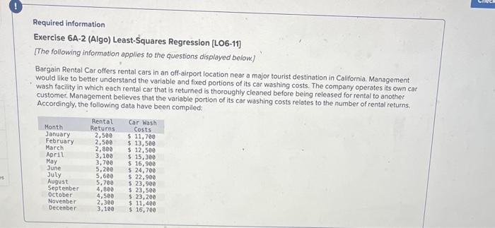 Required information Exercise 6A-2 (Algo) | Chegg.com