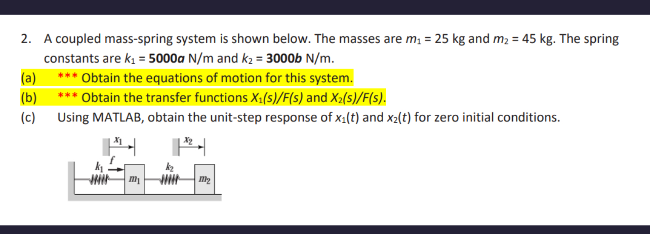 Solved A coupled mass-spring system is shown below. The | Chegg.com