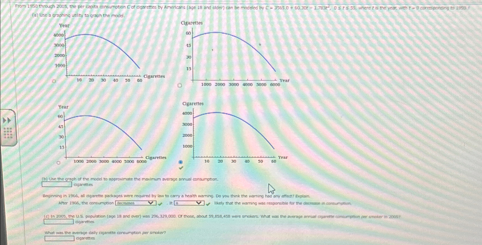 Solved (3) ﻿Ueas graphing ubility to graph the modd.(bil Use | Chegg.com