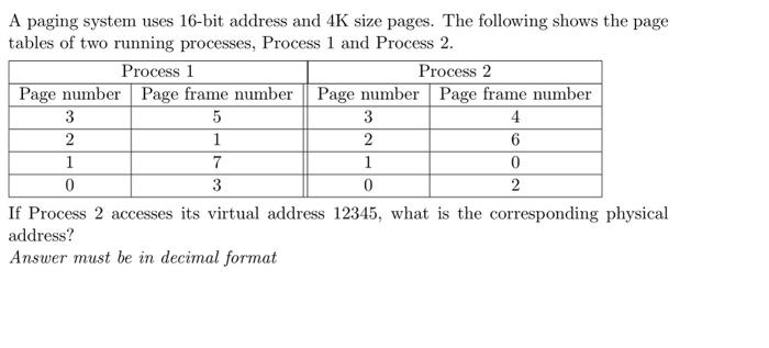 Solved A Paging System Uses 16 Bit Address And 4 Ma 