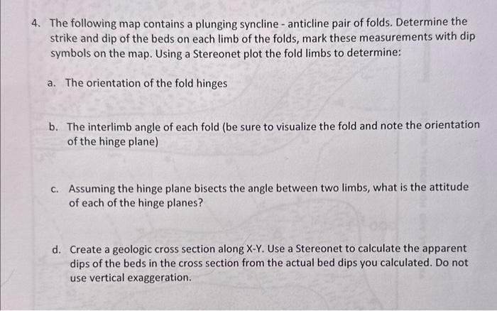 Solved 4. The following map contains a plunging syncline - | Chegg.com