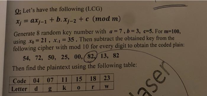 Q: Let's have the following (LCG) | Chegg.com