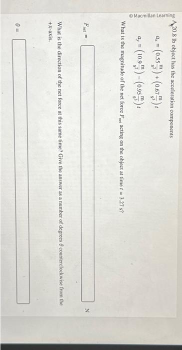 Solved A, 20.8lb object has the acceleration components | Chegg.com