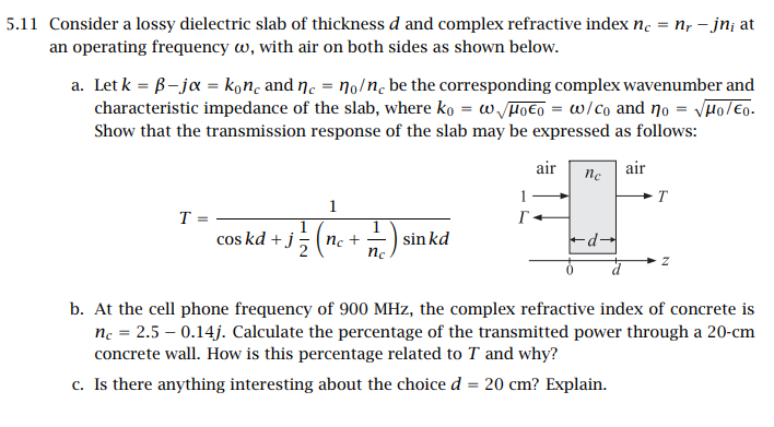 Solved 5 11 ﻿consider A Lossy Dielectric Slab Of Thickness D