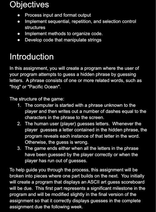 Solved Objectives - Process input and format output - | Chegg.com