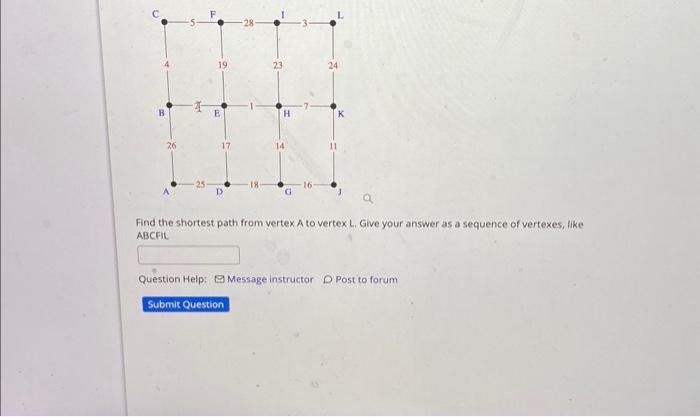Solved Find the shortest path from vertex A to vertex L. | Chegg.com
