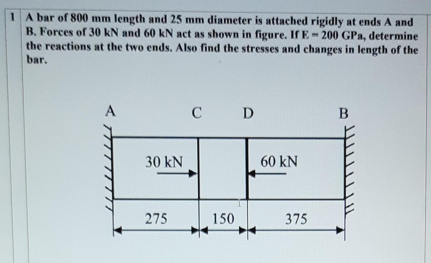 Solved A bar of 800 mm length and 25 mm diameter is attached | Chegg.com