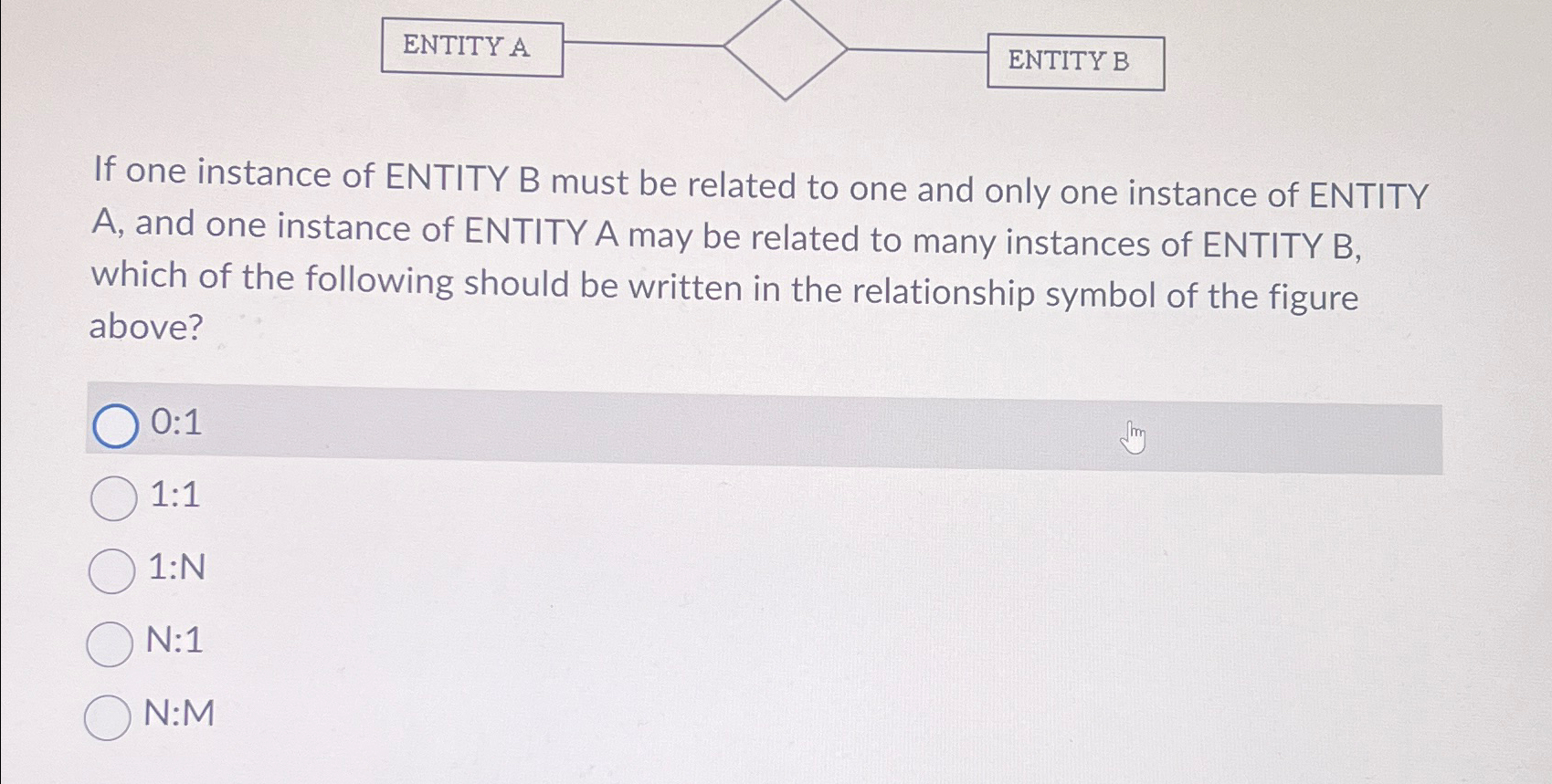Solved If one instance of ENTITY B must be related to one | Chegg.com