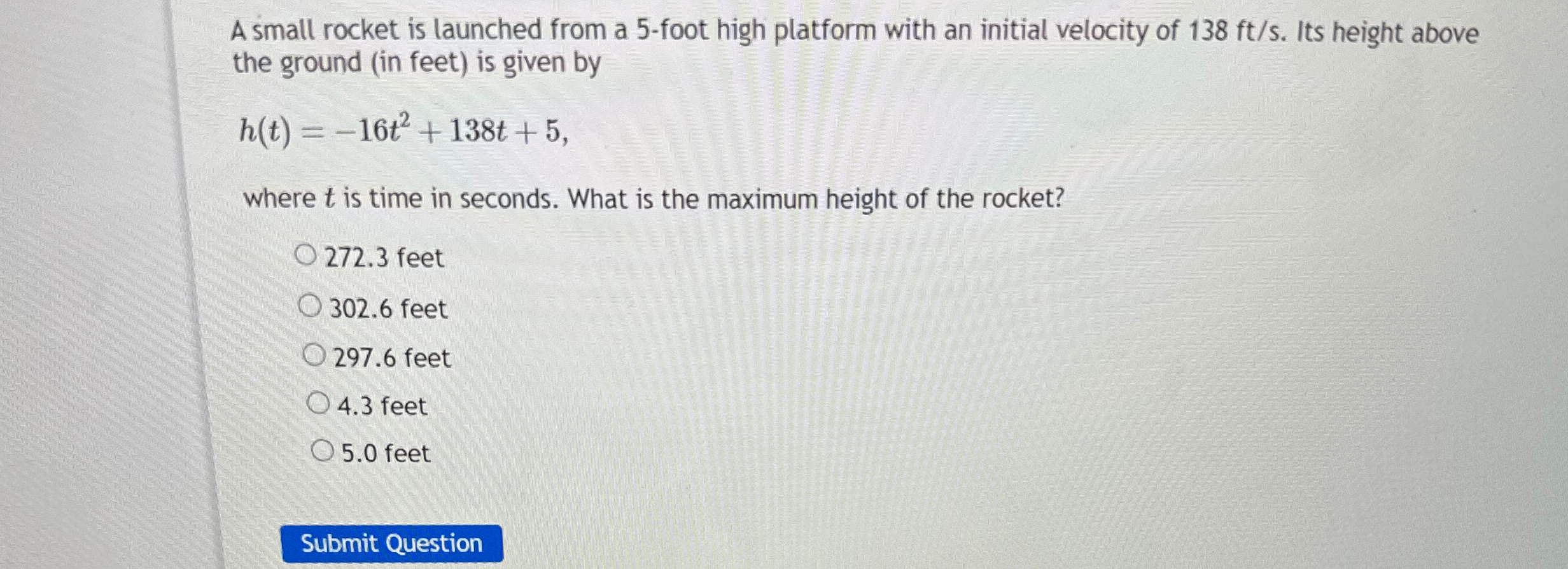 Solved A small rocket is launched from a 5 -foot high | Chegg.com