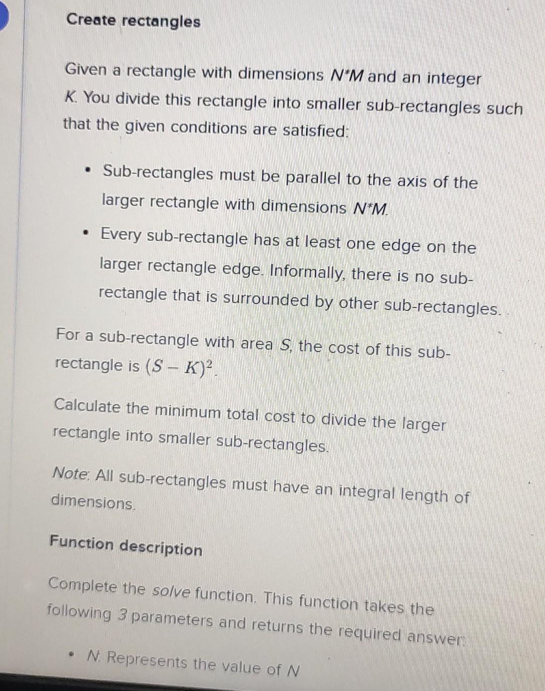 Solved Create rectangles Given a rectangle with dimensions | Chegg.com