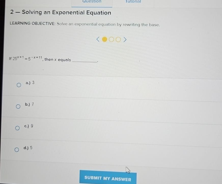Solved 2 - ﻿Solving an Exponential EquationLEARNING | Chegg.com