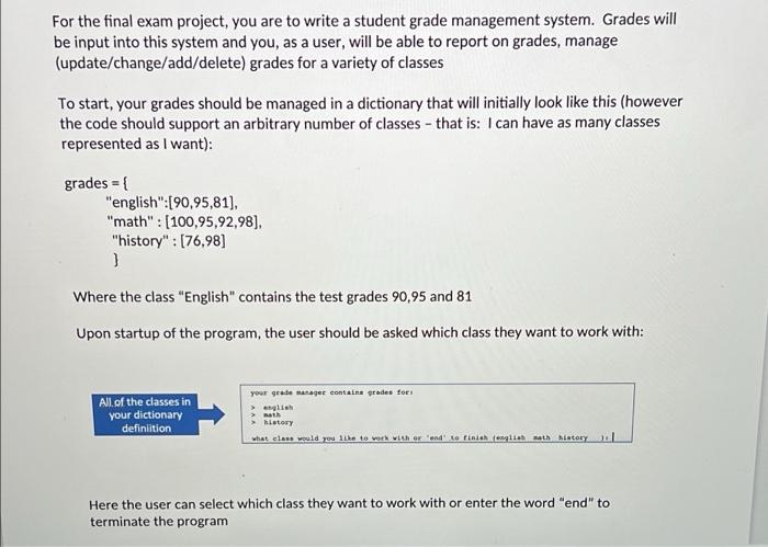Solved For the final exam project, you are to write a | Chegg.com
