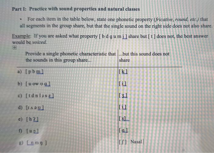 Part I: Practice with sound properties and natural | Chegg.com
