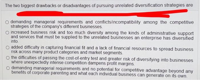 Solved Diversification becomes a prime strategic option for | Chegg.com