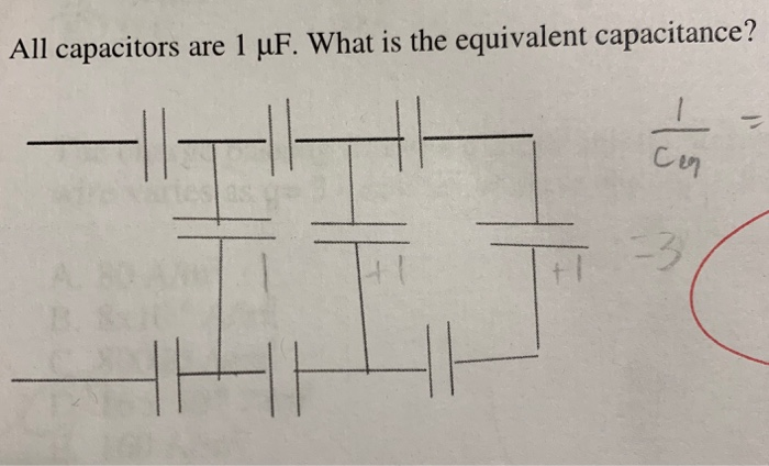 Solved All capacitors are 1 uF. What is the equivalent | Chegg.com