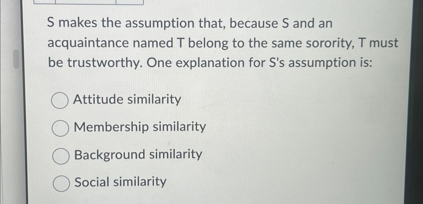 Solved S ﻿makes the assumption that, because S ﻿and an | Chegg.com
