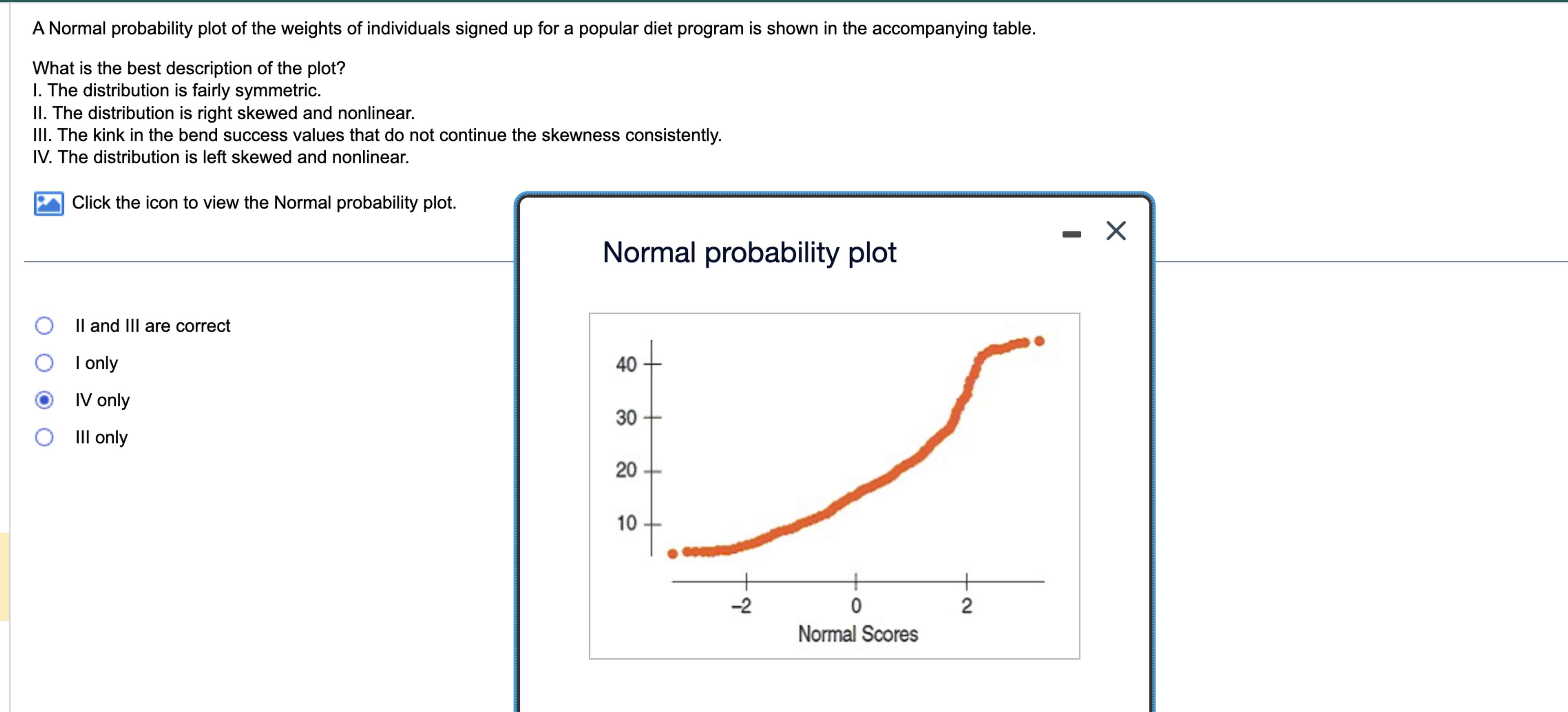 Solved A Normal probability plot of the weights of | Chegg.com