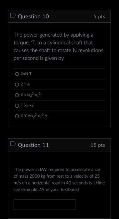 Solved Question 10 5 pts The power generated by applying a | Chegg.com