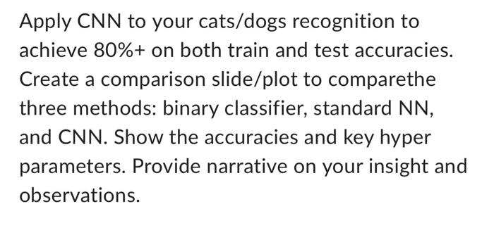 Solved Apply CNN to your cats/dogs recognition to achieve | Chegg.com