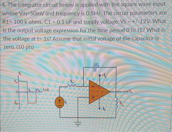 Solved 4. The integrator circuit below is applied with the | Chegg.com