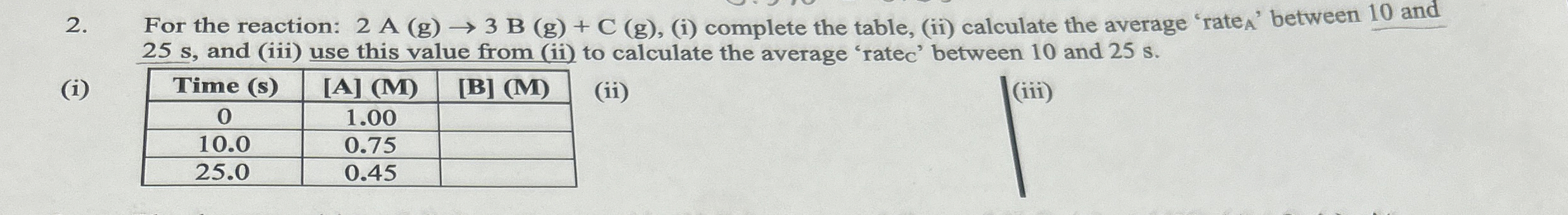 Solved For the reaction: 2A(g)→3B(g)+C(g), (i) ﻿complete the | Chegg.com