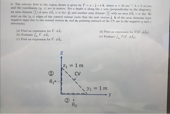 Solved 4. The velocity field in the region shown is given by | Chegg.com