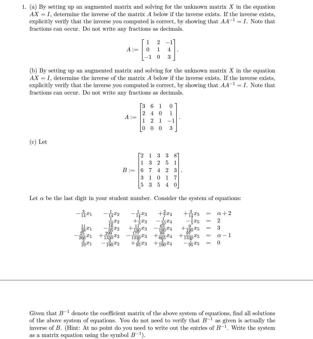 Solved 1. (a) By setting up an augmented matrix and solving | Chegg.com