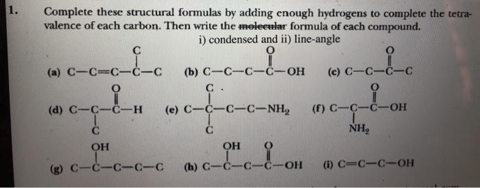 Solved 1. Complete these structural formulas by adding | Chegg.com