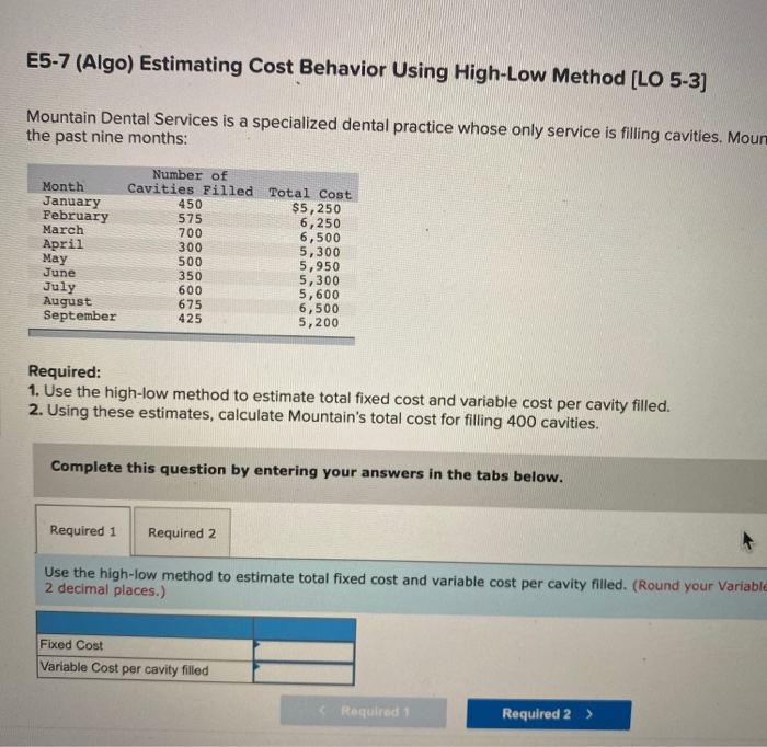 Solved E5-7 (Algo) Estimating Cost Behavior Using High-Low | Chegg.com