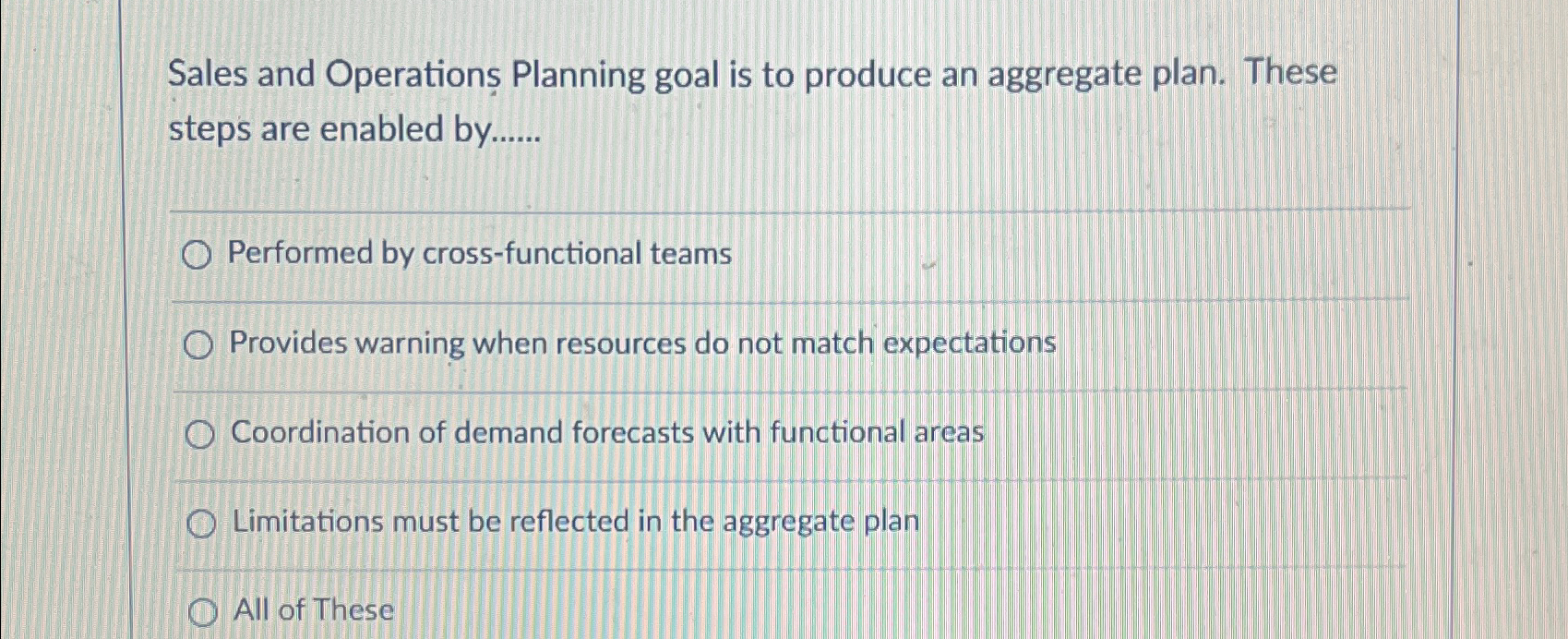 Solved Sales and Operations Planning goal is to produce an | Chegg.com