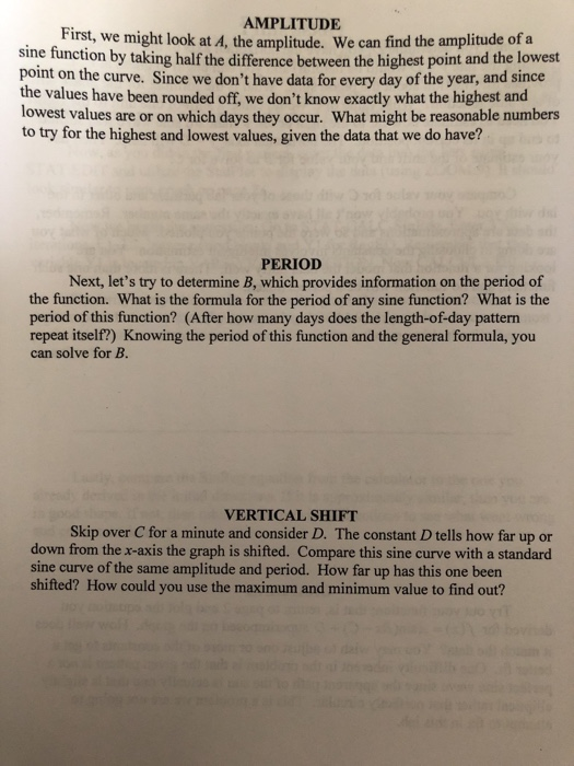 PROJECT 2: SINE FUNCTIONS AND SUNLIGHT Follow the | Chegg.com
