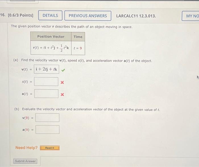 Solved The given position vector r describes the path of an | Chegg.com