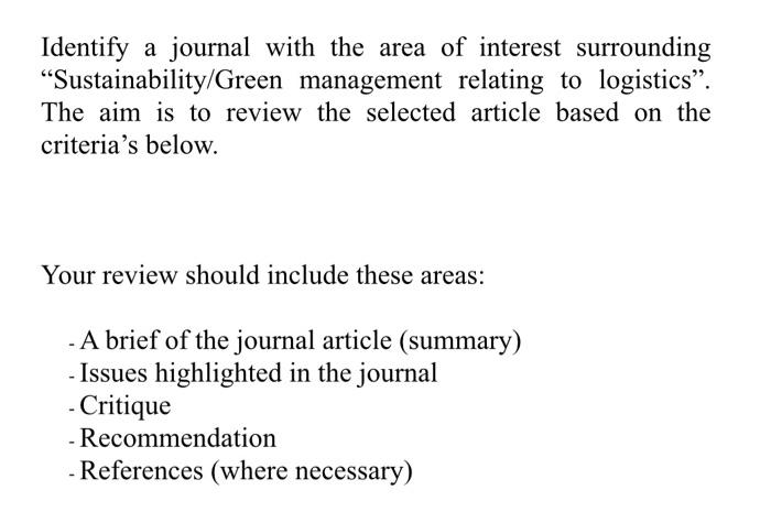 Identify a journal with the area of interest | Chegg.com