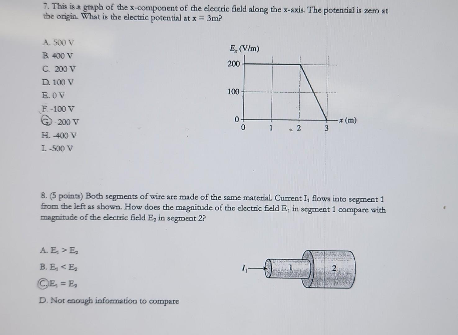 Solved 7. This is a graph of the x-component of the electric | Chegg.com