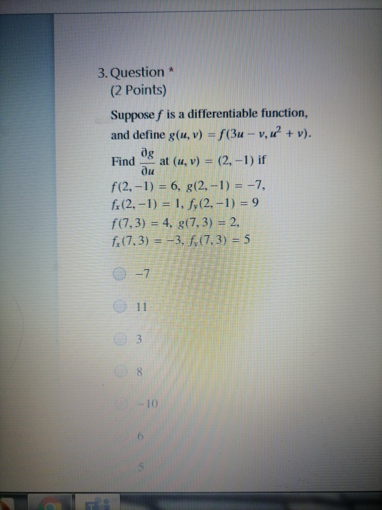 Solved 3. Question (2 Points) Suppose f is a differentiable | Chegg.com