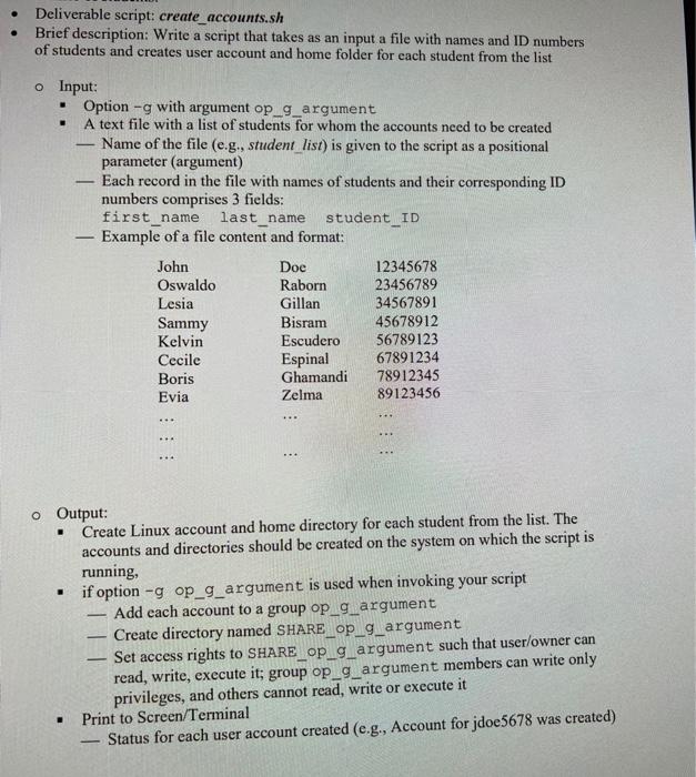 Solved Deliverable script: create_accounts.sh Brief | Chegg.com
