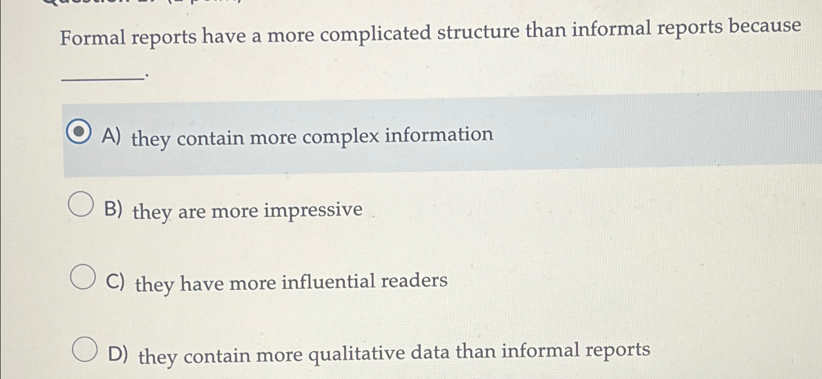 Solved Formal reports have a more complicated structure than | Chegg.com