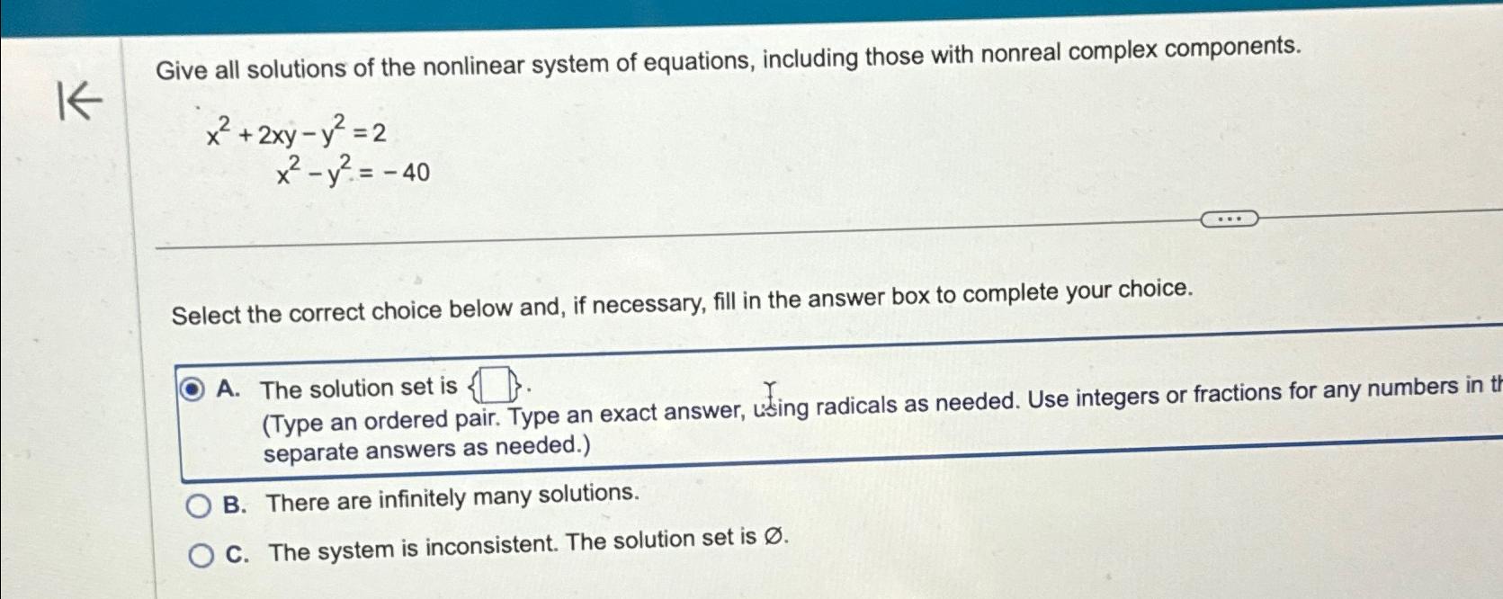 Solved Give all solutions of the nonlinear system of | Chegg.com