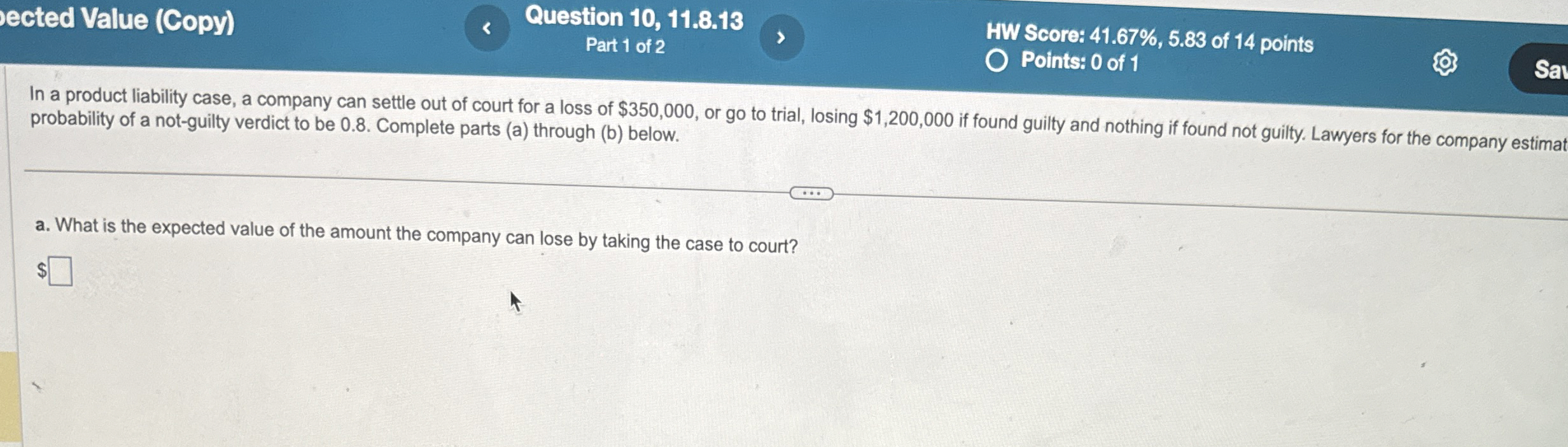 Solved eected Value (Copy)Question 10, 11.8.13Part 1 ﻿of 2HW | Chegg.com