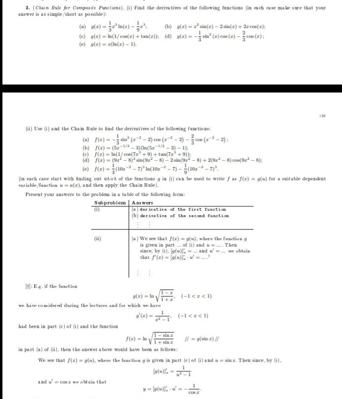 Solved 3. (Chain Rule for Composite Functions). (i) Find the | Chegg.com