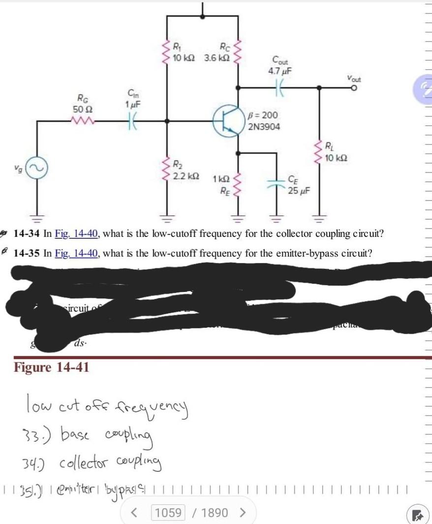 Solved 14-34 In Fig. 14-40, what is the low-cutoff frequency | Chegg.com