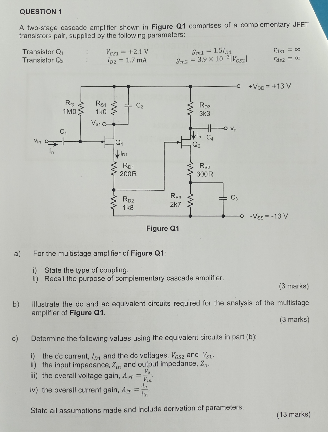 Solved QUESTION 1A two-stage cascade amplifier shown in | Chegg.com