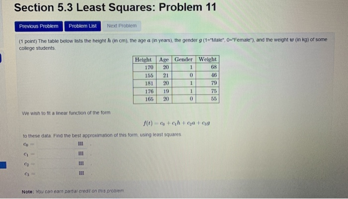 Solved Section 5.3 Least Squares: Problem 11 Previous | Chegg.com
