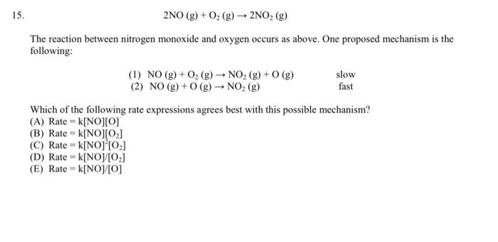 Solved 2NO(g)+O2( g)→2NO2( g) The reaction between nitrogen | Chegg.com