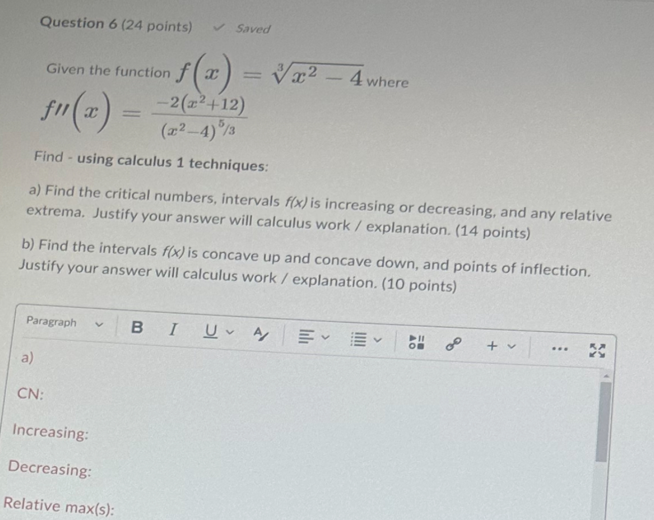 Solved Question 6 (24 ﻿points)SavedGiven the function | Chegg.com