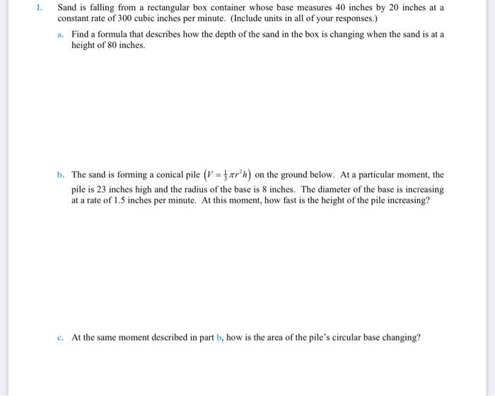 Solved 1. Sand is falling from a rectangular box container | Chegg.com