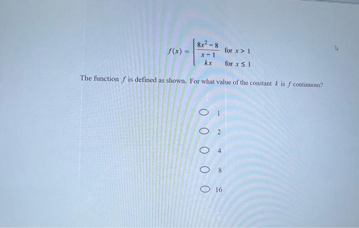 Solved f(x) = 8x²-8 x-1 kx The function f is defined as | Chegg.com