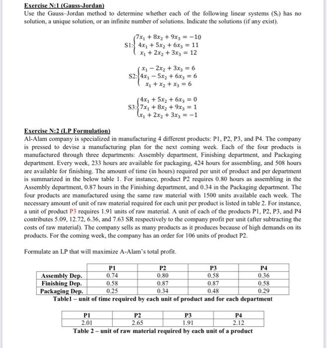 Solved Exercise N:1 (Gauss-Jordan) Use the Gauss-Jordan | Chegg.com