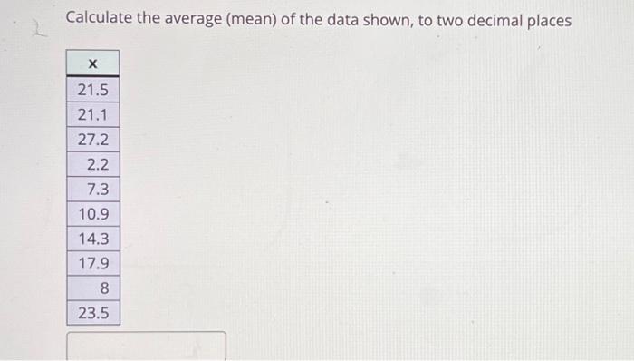 Solved Calculate the average (mean) of the data shown, to | Chegg.com